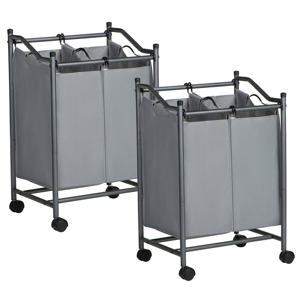 Wasmand 3 vakken, set van 2, wasverzamelaar op wielen, wassorteerder ...